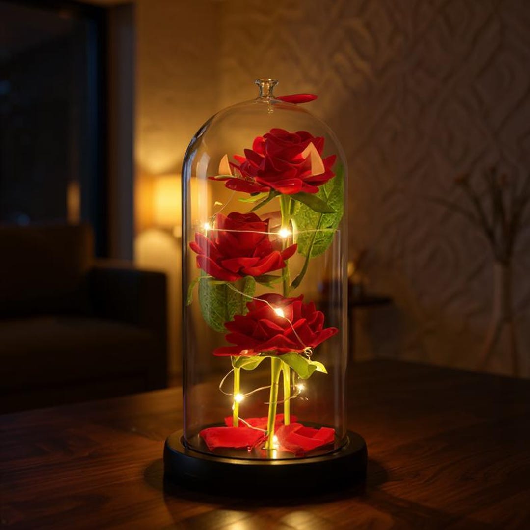 Eternal Red Rose in Glass Dome – LED Lighted Flower, Romantic Gift ...