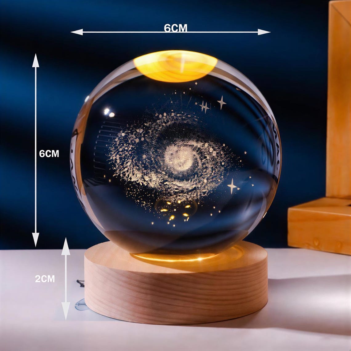 Galaxy Crystal Ball Lamp – 3D Milky Way Sphere on Wooden Base | LED ...