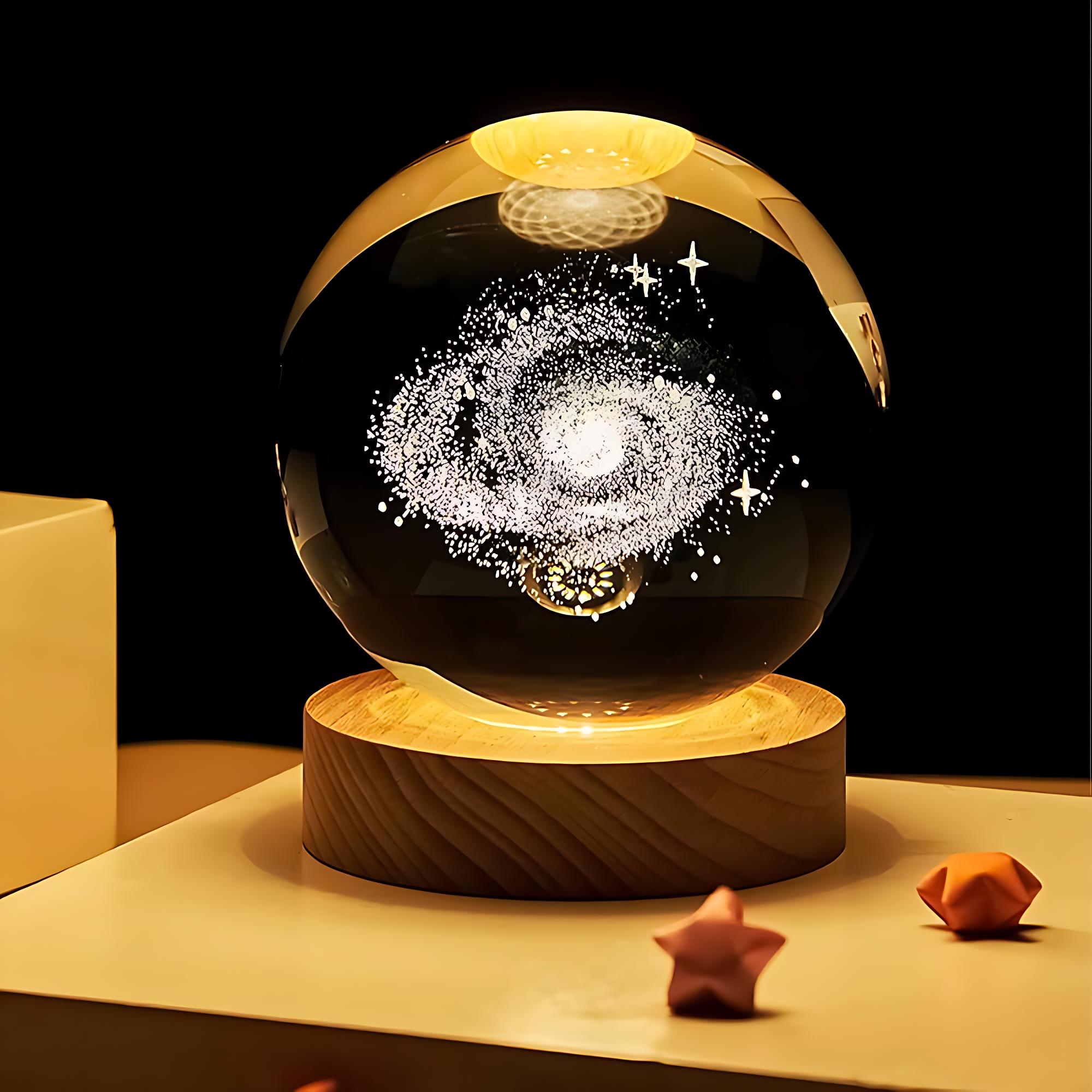 Galaxy Crystal Ball Lamp – 3D Milky Way Sphere on Wooden Base | LED ...