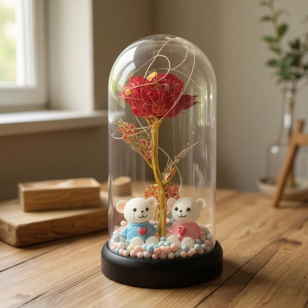 Colorful Lighted Rose in Plastic Dome – LED Flower Gift for Her ...