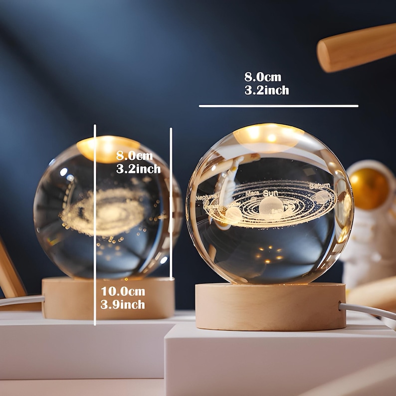 Crystal Solar System Night Light – 3D Engraved Galaxy Lamp With Wooden ...