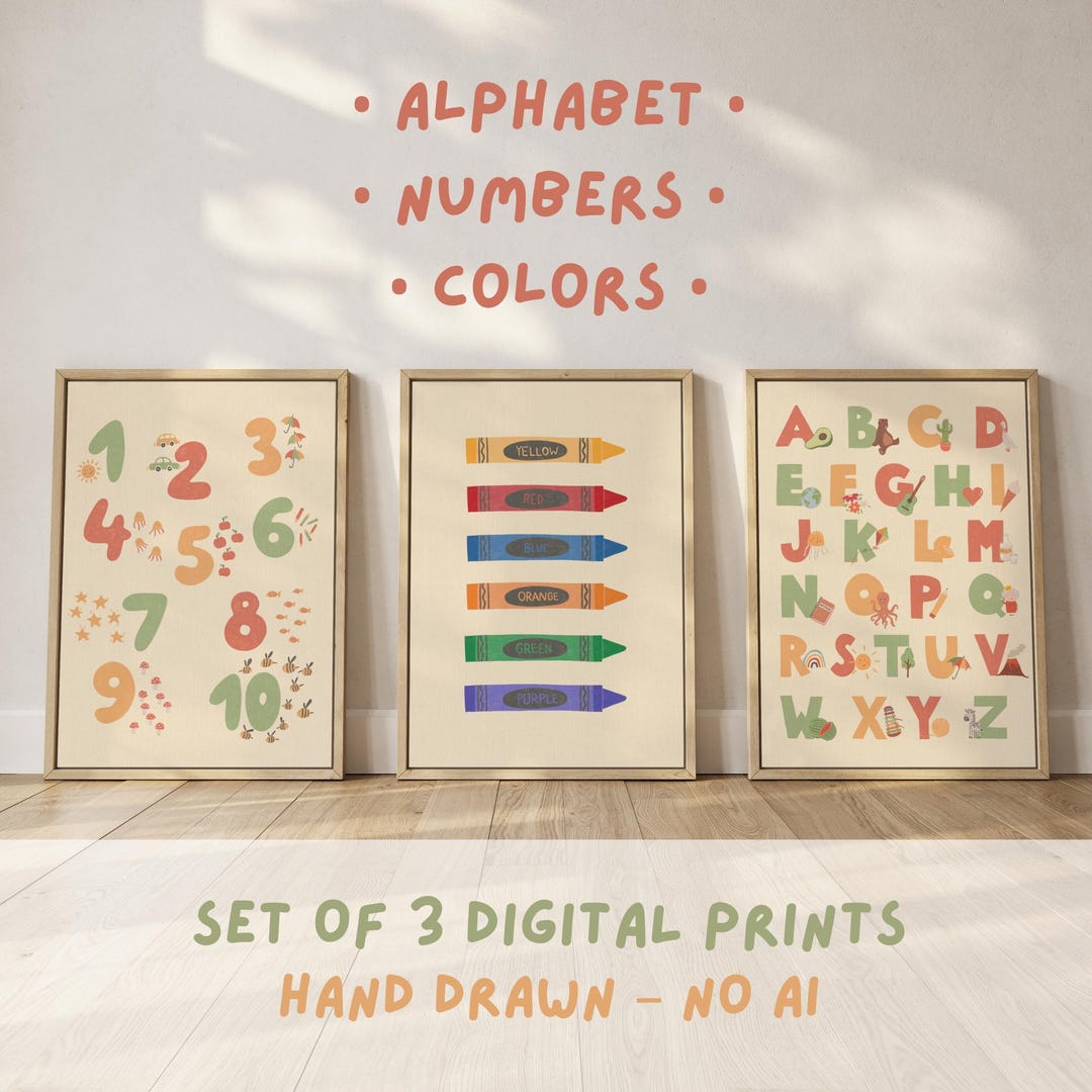 Set of 3 Printable Kids ABC Poster, Numbers and Colors Learning Print ...