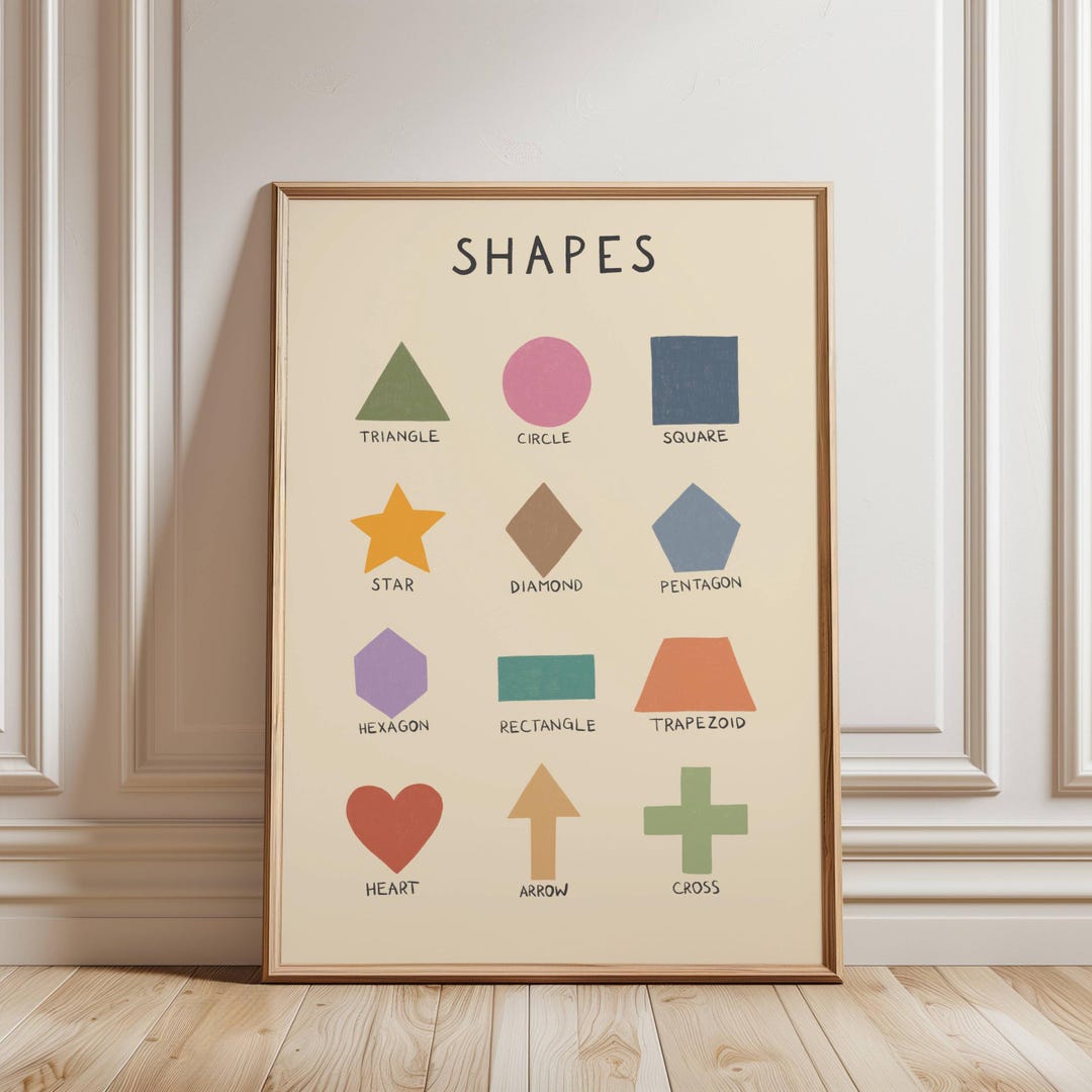 Shapes Educational Poster, Learning Geometric Print, Rainbow Preschool ...