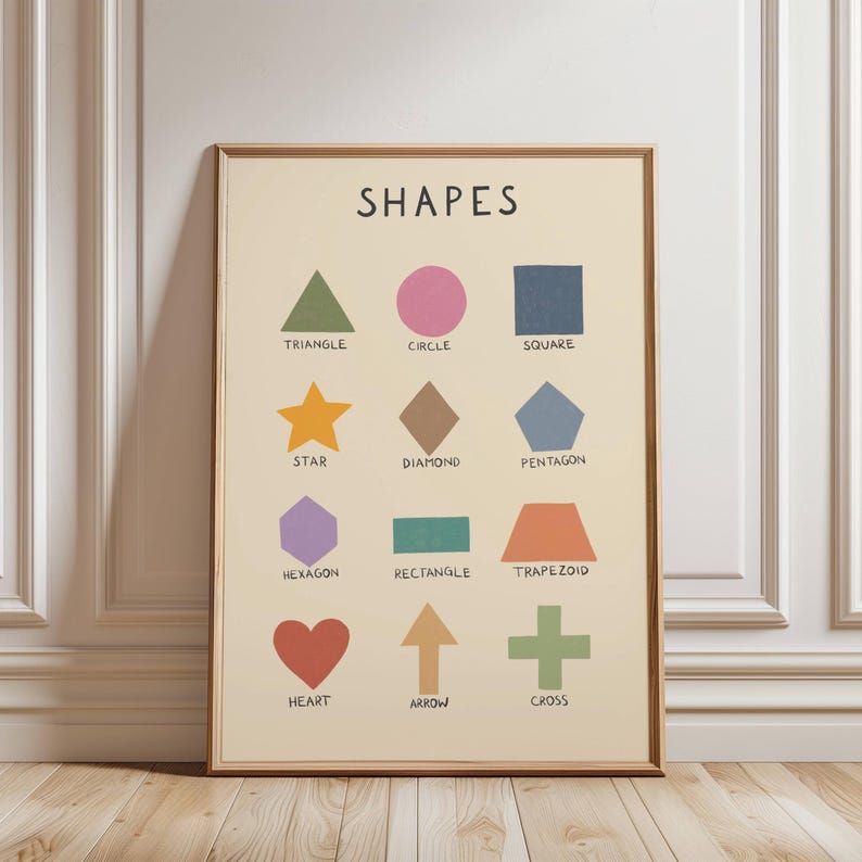 Shapes Educational Poster, Learning Geometric Print, Rainbow Preschool ...