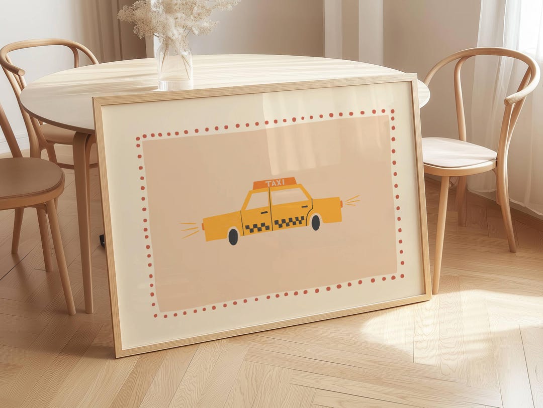 Yellow Taxi Wall Art, Minimalist Car Print, Nursery or Toddler Room ...