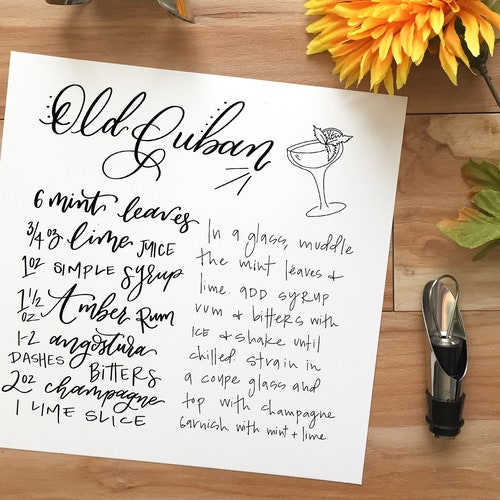 Sazerac Calligraphy Cocktail Recipe Print - Etsy
