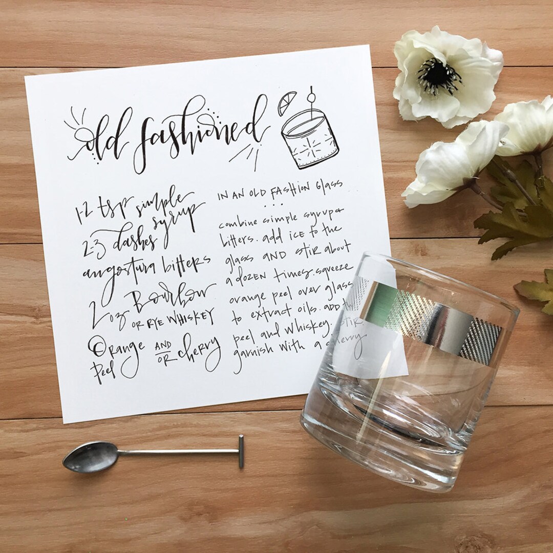 Old Fashioned - Calligraphy Cocktail Recipe Print - Etsy