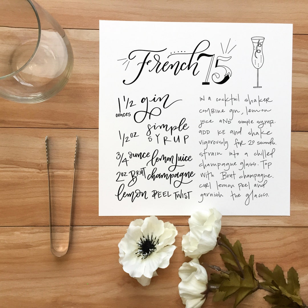 French 75 - Calligraphy Cocktail Recipe Print - Etsy