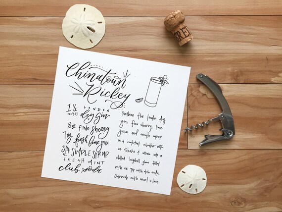 Custom Calligraphy Cocktail Recipe Print Home & Living Wall Décor ...