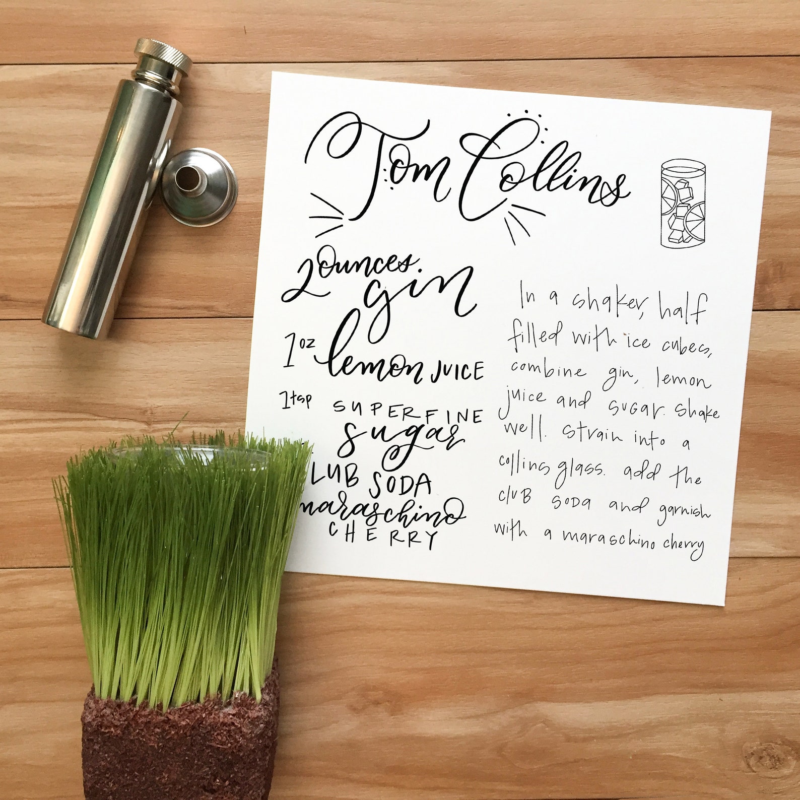 Tom Collins - Calligraphy Cocktail Recipe Print - Etsy