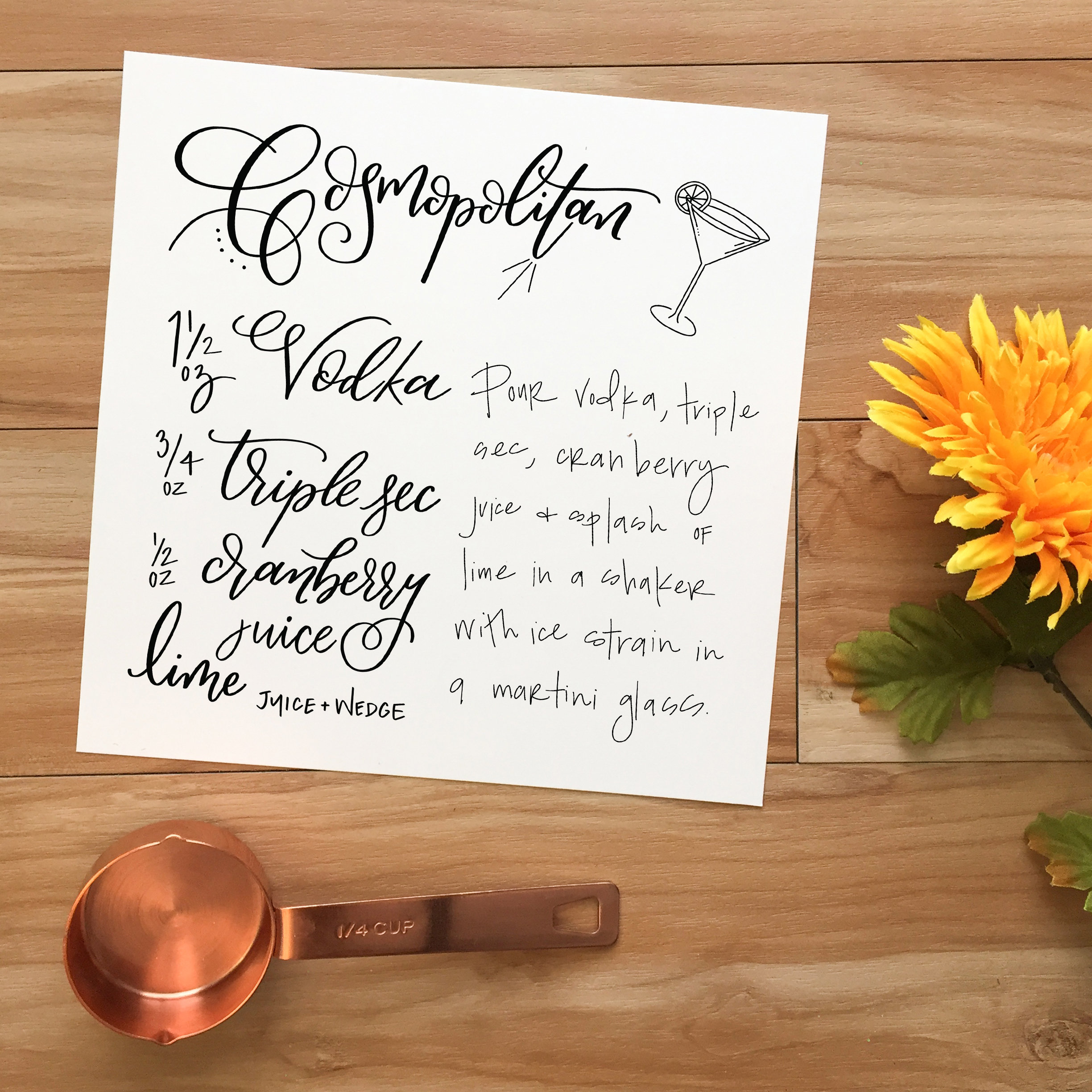 Cosmopolitan - Calligraphy Cocktail Recipe Print - Etsy
