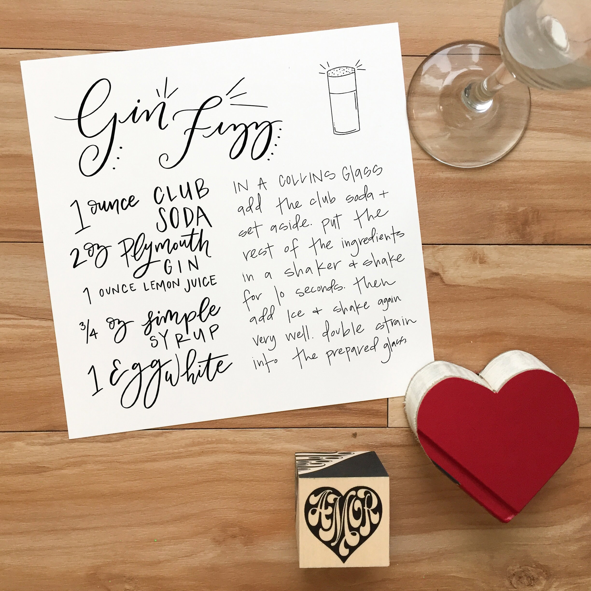 Gin Fizz - Calligraphy Cocktail Recipe Print - Etsy