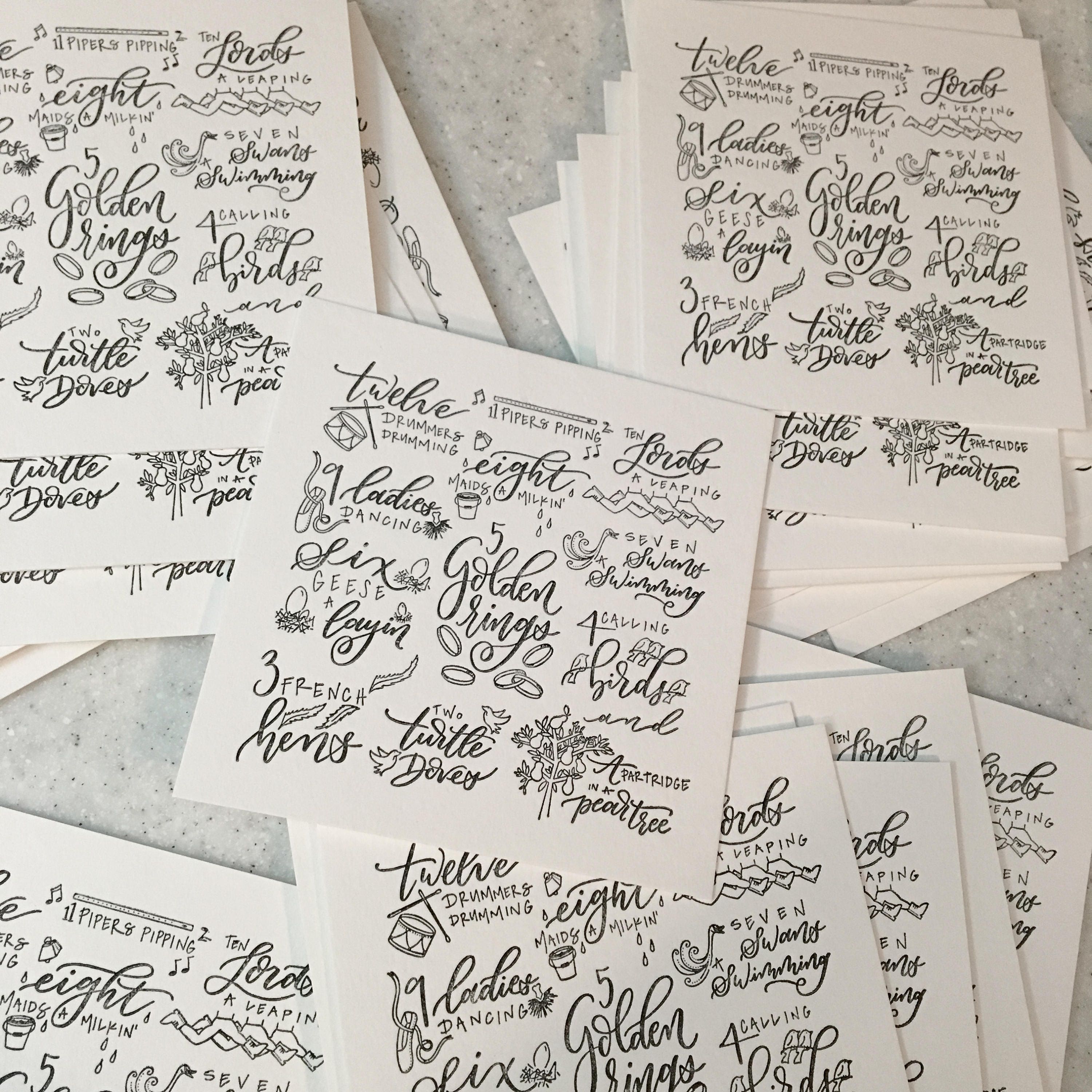 12 Days of Christmas Calligraphy Letterpress Print - Etsy