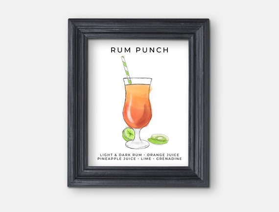 Rum Punch Cocktail Illustrations Drinks Print Signature - Etsy