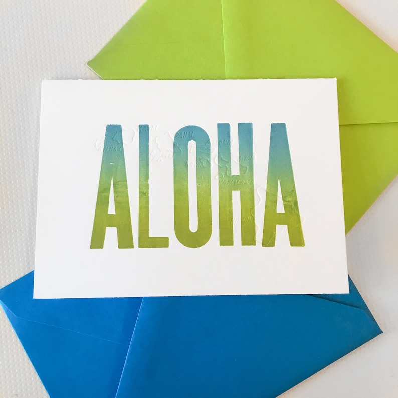 Aloha Letterpress Single Card - Etsy