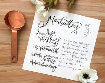 Old Fashioned Calligraphy Cocktail Recipe Print | Etsy