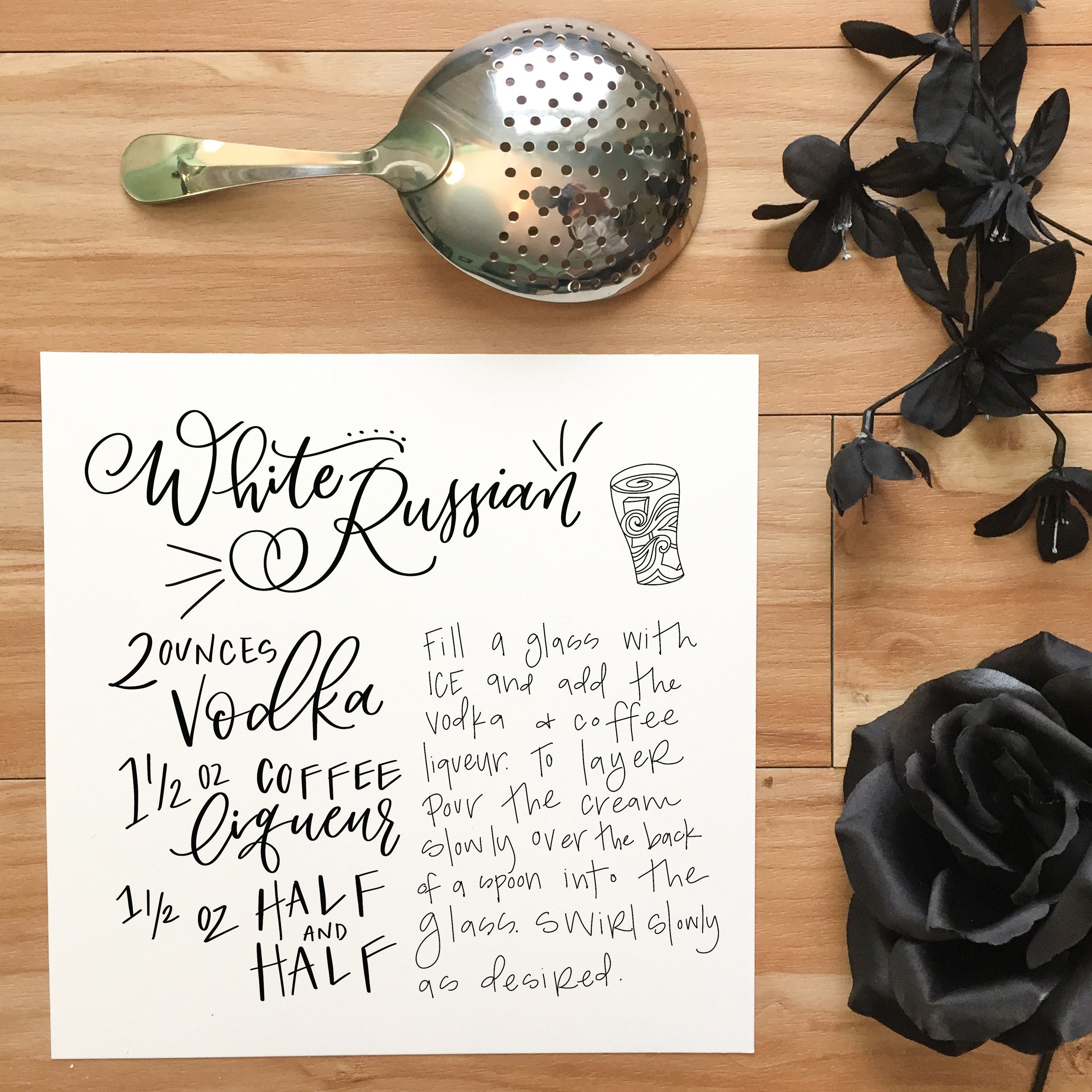 White Russian - Calligraphy Cocktail Recipe Print - Etsy