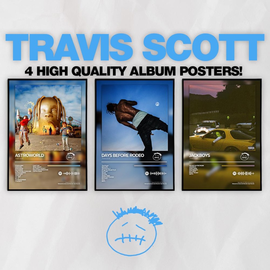 Travis Scott Poster 4 Pack - Album Cover Wall Decor Set - Minimal ...