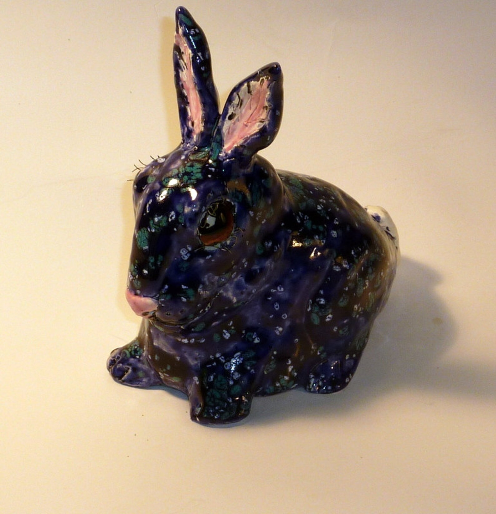 Art Pottery Rabbit Cobalt Blue Lucky Rabbit Hand Built With - Etsy