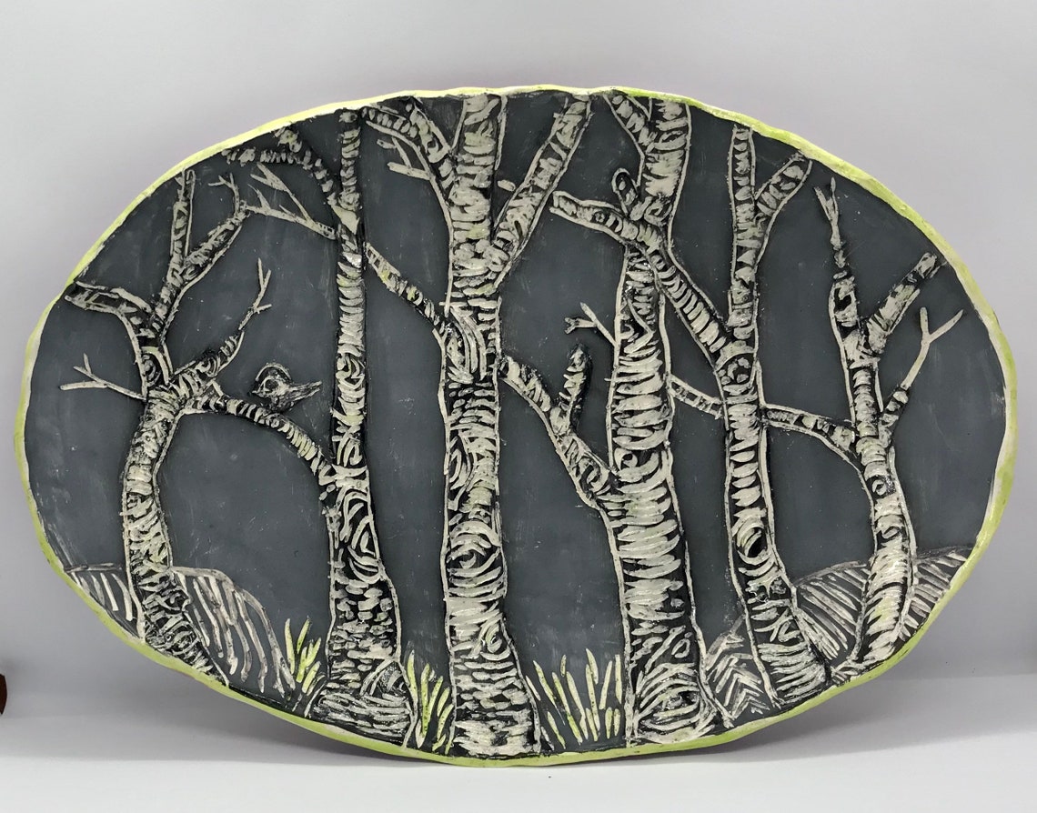 Sgraffito Birch Tree Tray | Etsy