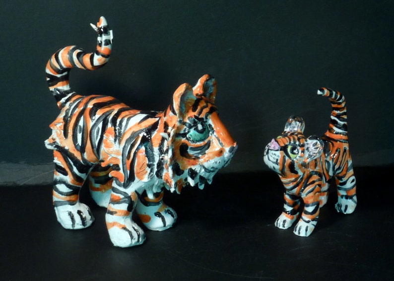 Tiger Sculptures Handmade in USA From a Lump of Clay Totally Unique ...