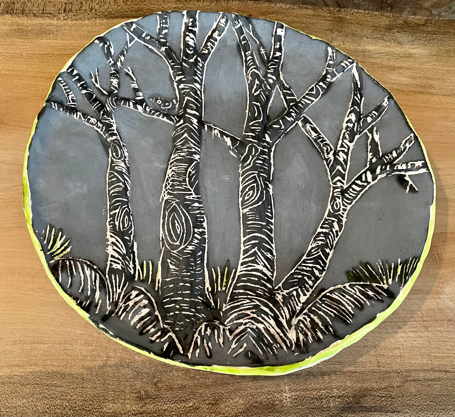 Sgraffito Birch Tree Plate Hand Made From a Lump of Clay. - Etsy
