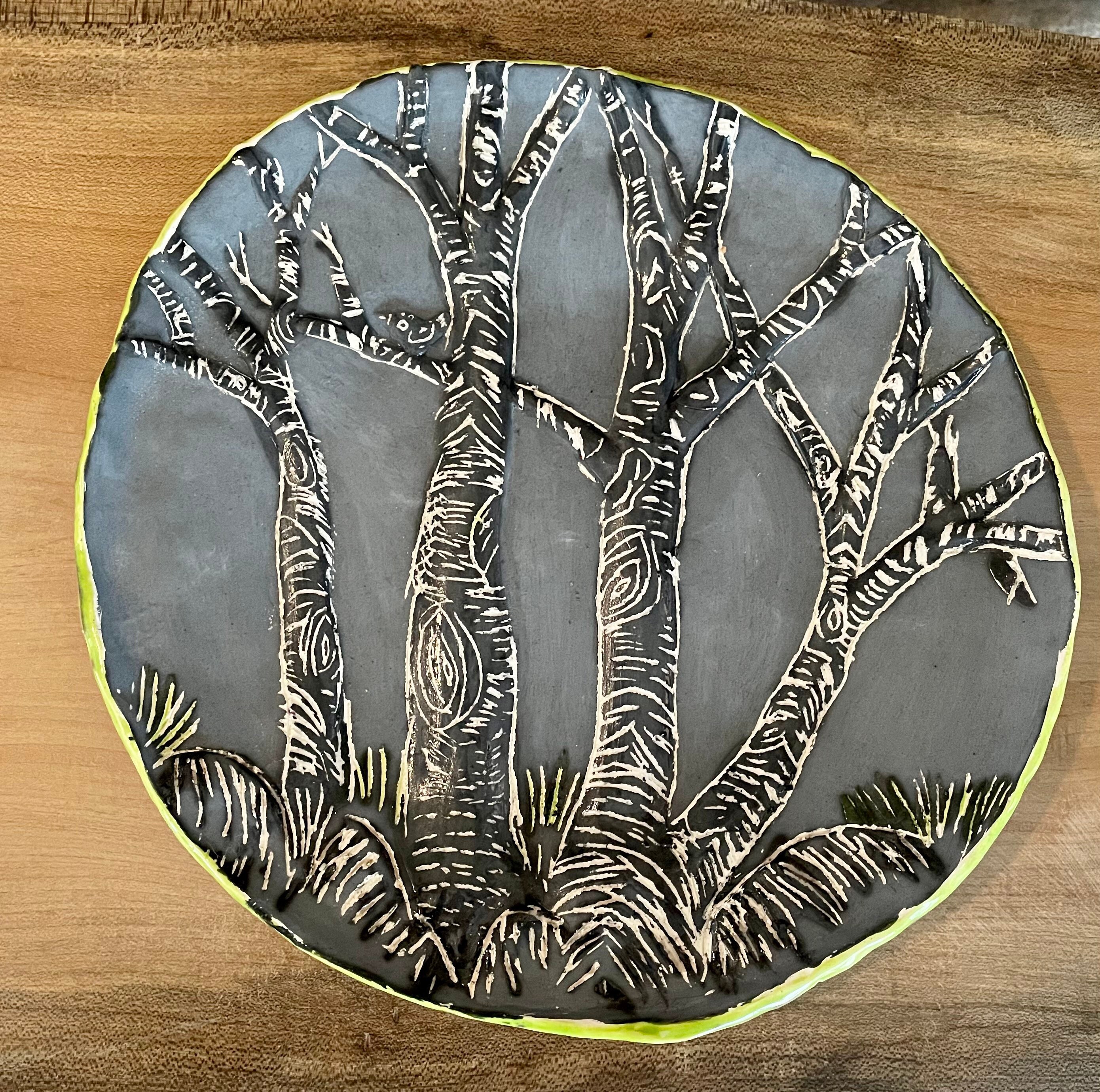 Sgraffito Birch Tree Plate Hand Made From a Lump of Clay. - Etsy