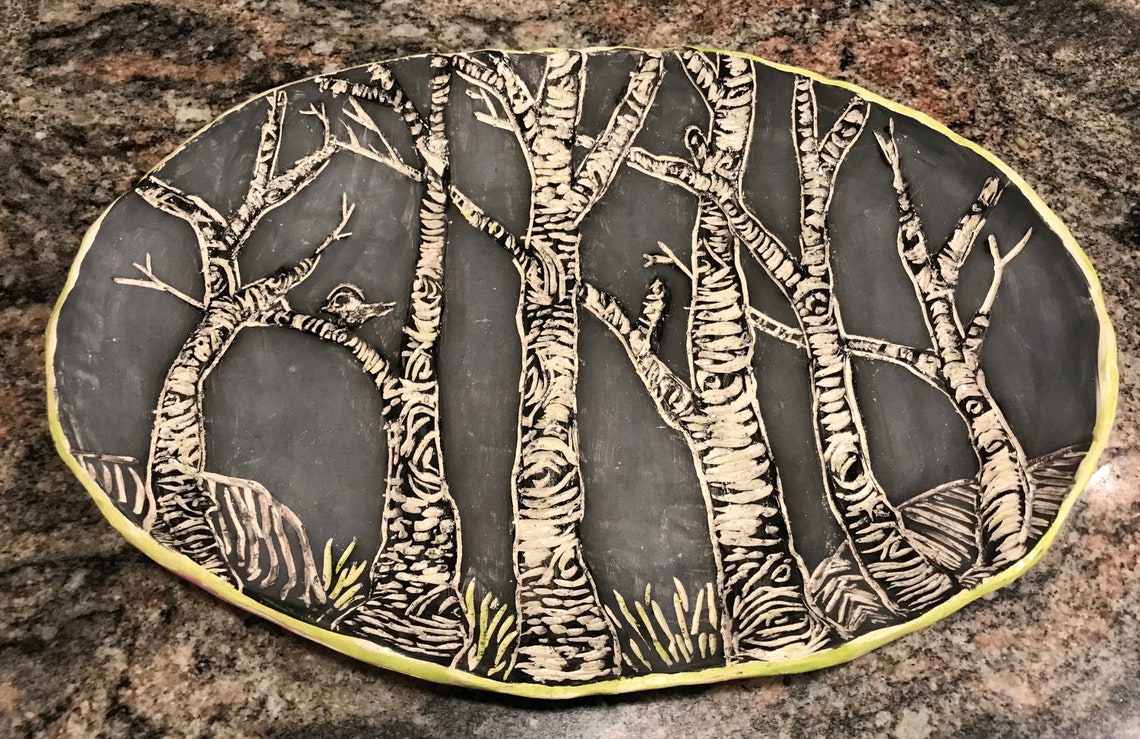 Sgraffito Birch Tree Tray | Etsy