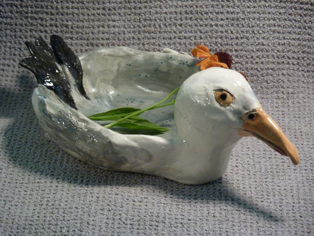 Seagull bird bowl handmade in USA from a lump of clay totally unique ...