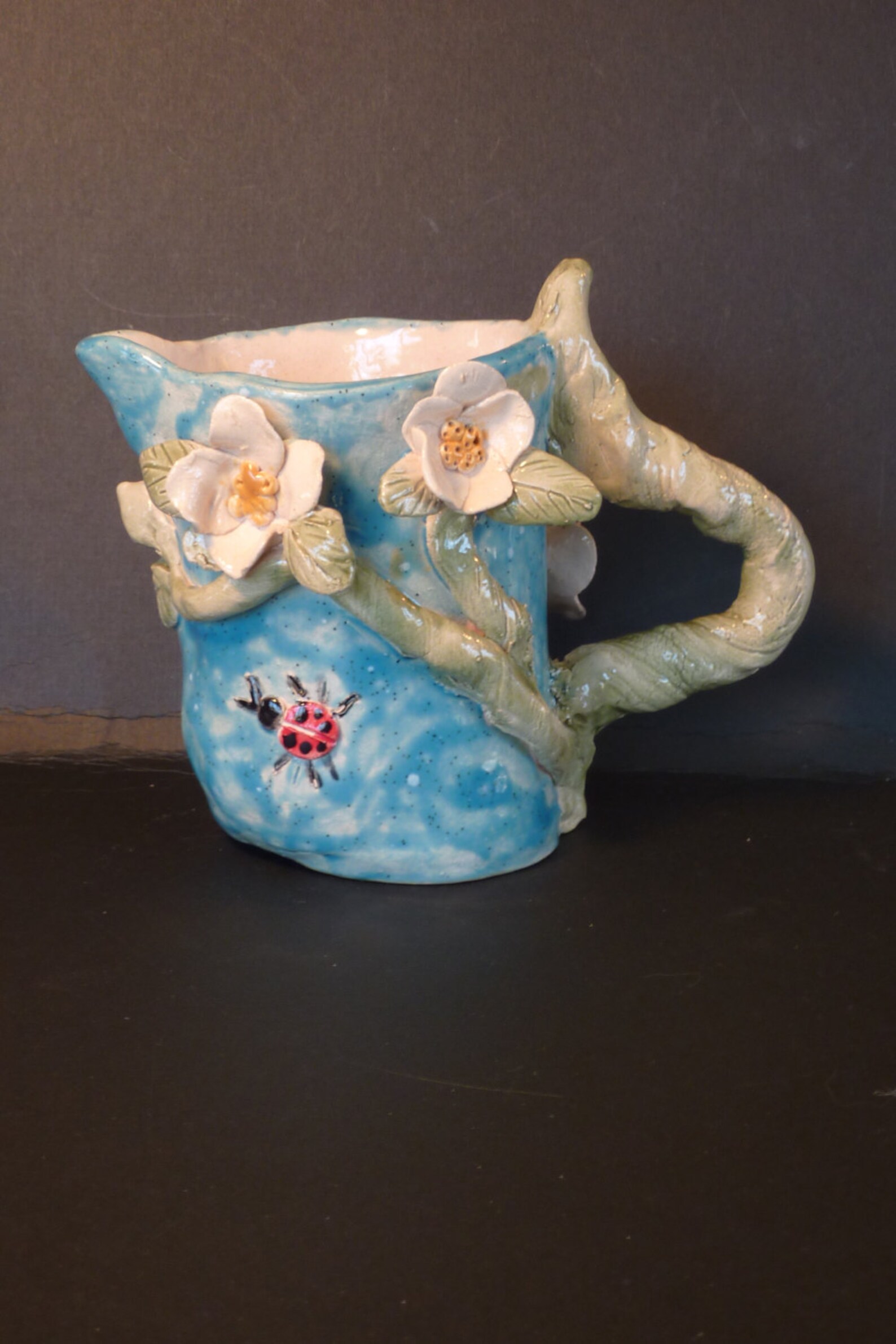 Dogwood Flower Pitcher Handmade in USA With Lucky Ladybug Great Creamer ...