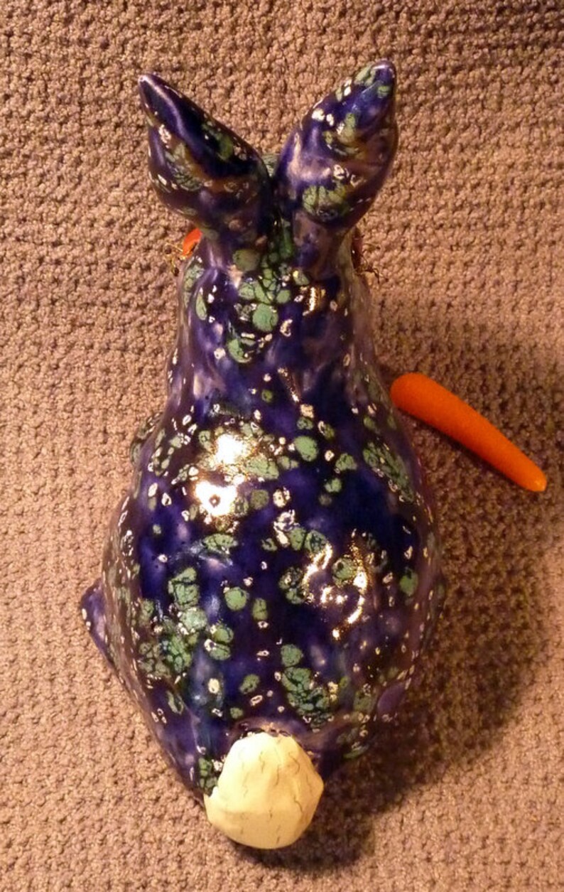 Art Pottery Rabbit Cobalt Blue Lucky Rabbit Hand Built With | Etsy