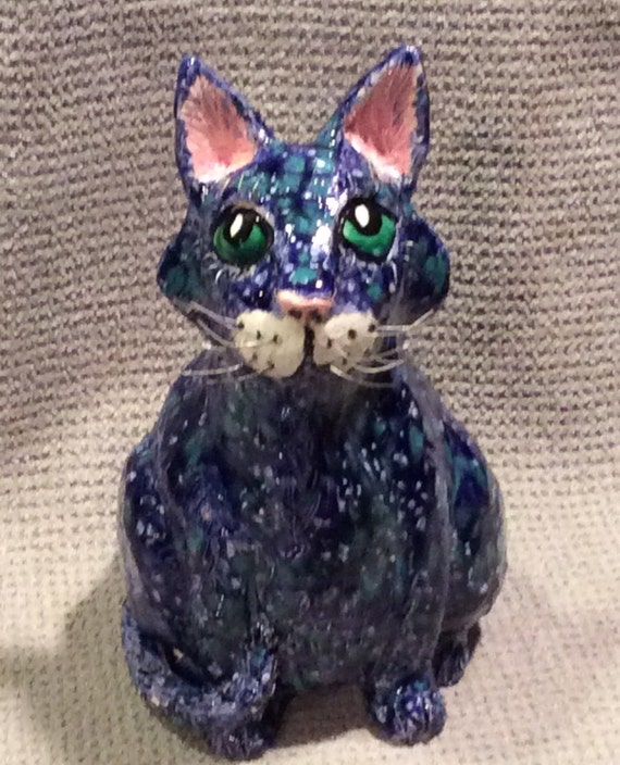 Art Pottery Blue Cat Handmade in U.S. From a Lump of Clay | Etsy