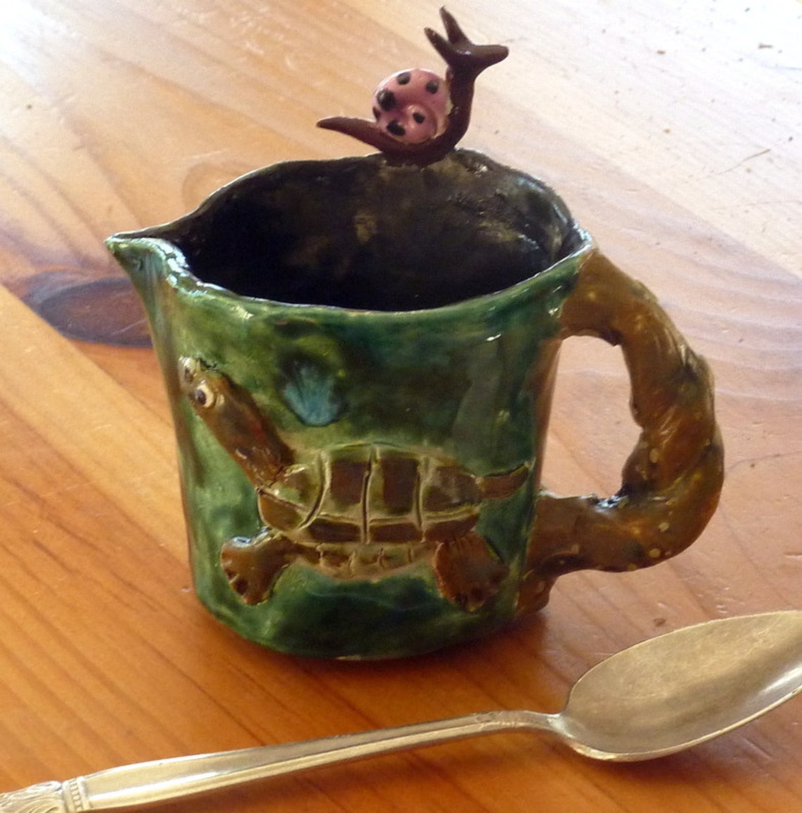 Sweet little pitcher or creamer with a Loon turtle and | Etsy