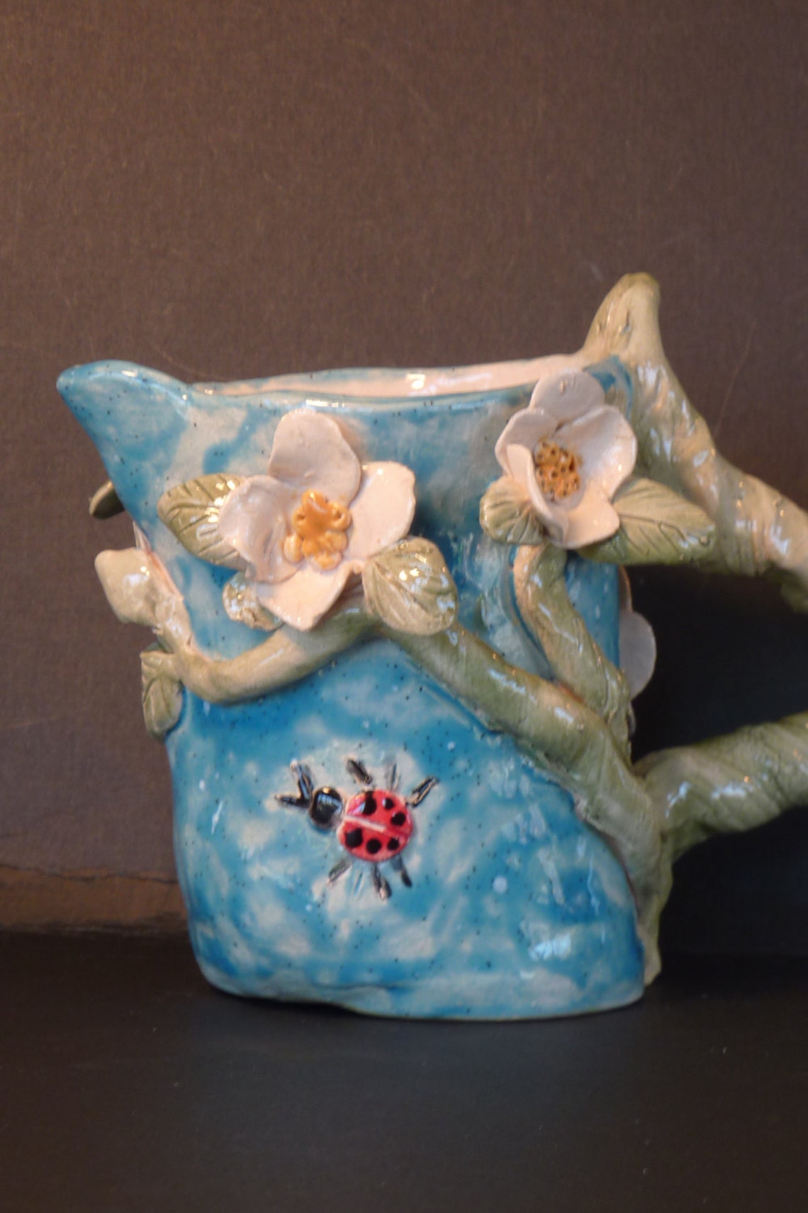 Dogwood flower pitcher handmade in USA with lucky ladybug | Etsy