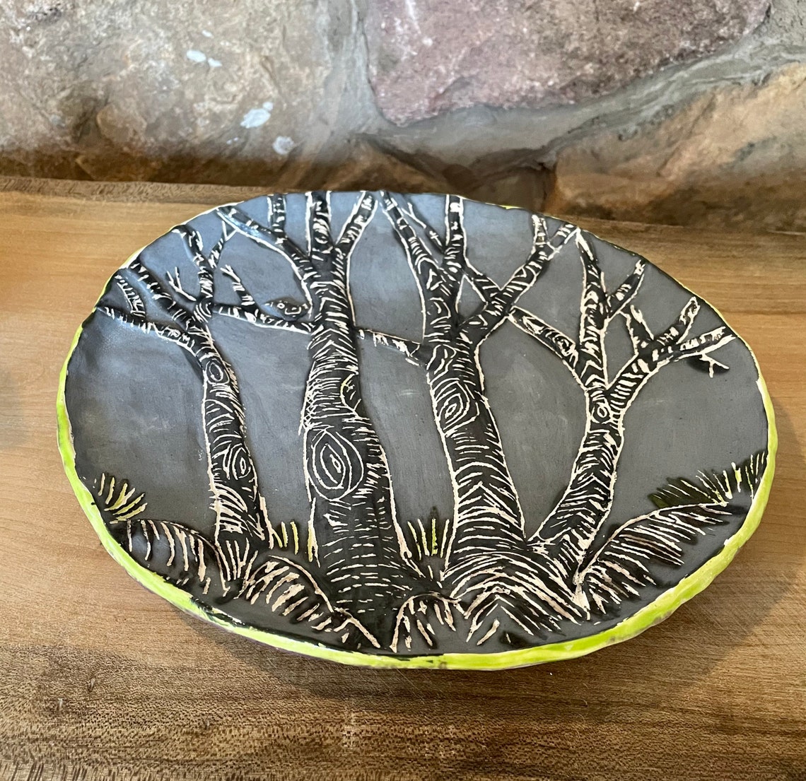 Sgraffito Birch Tree Plate Hand Made From a Lump of Clay. - Etsy