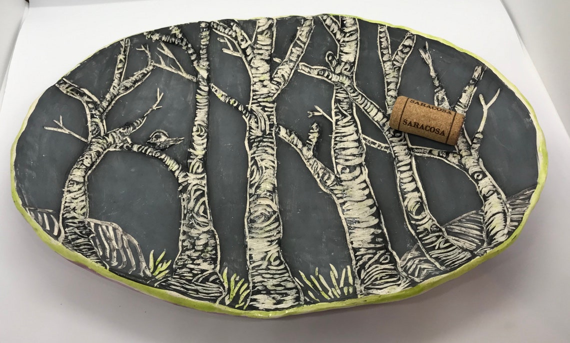 Sgraffito Birch Tree Tray - Etsy