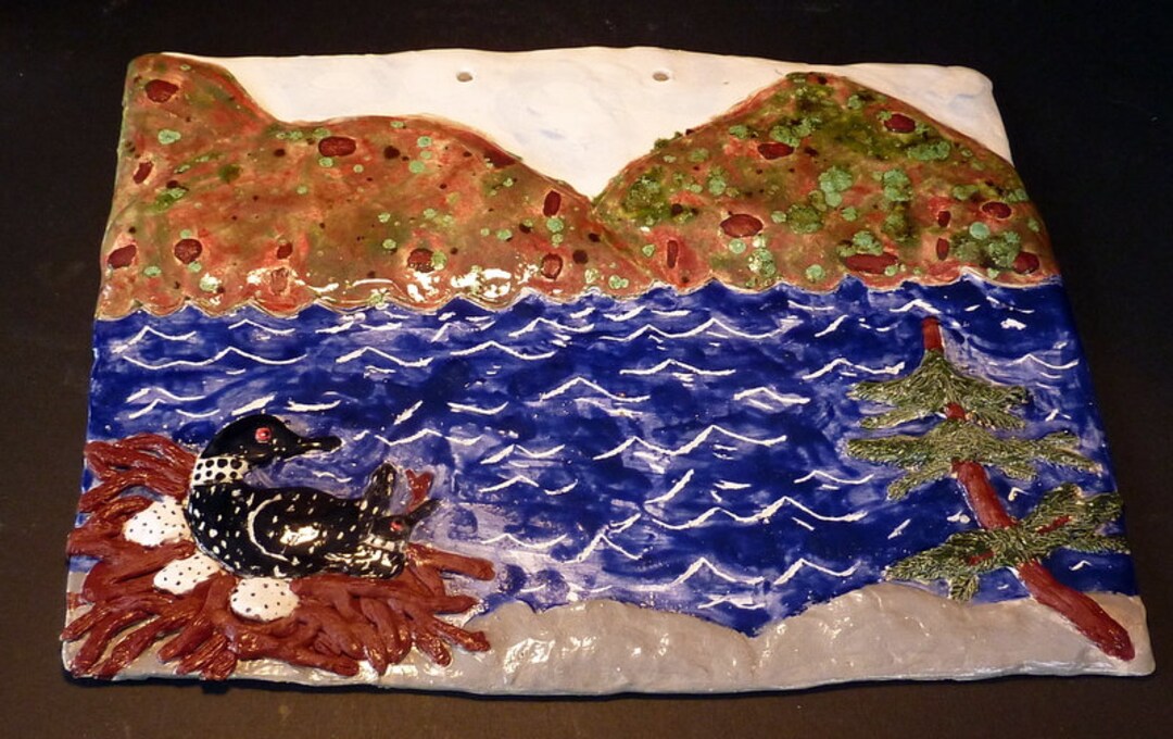 Loon Tile Wall Hanging Handmade in US From a Lump of Clay One of a Kind ...