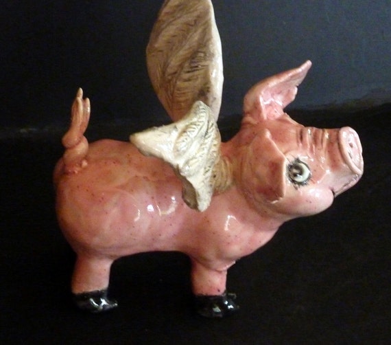When Pigs Fly flying pig ceramic handmade in U.S. sold by | Etsy