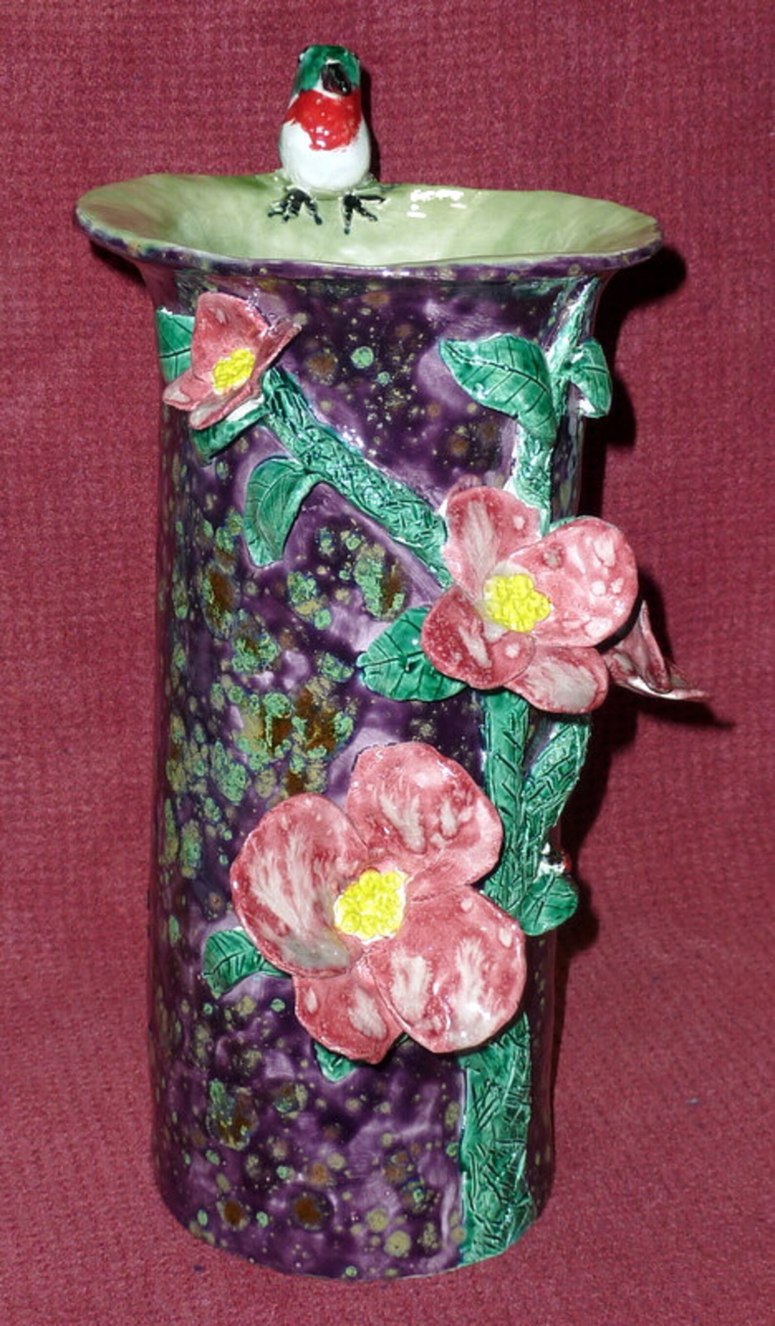 Art Pottery Dogwood Hummingbird Vase Cosmic Purple With - Etsy