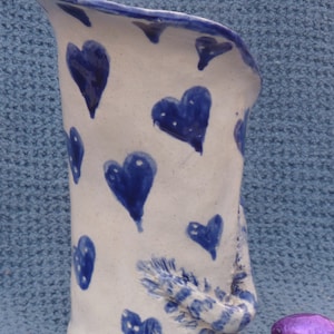 Cat Vase With Hearts Cobalt Blue & White Sweet Vase Handmade in USA 10 ...