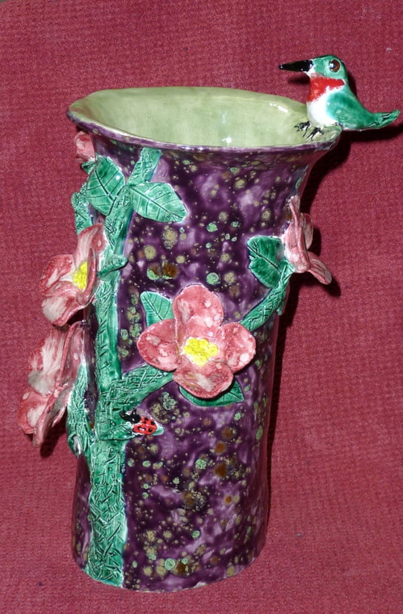 Art Pottery Dogwood Hummingbird Vase Cosmic Purple With - Etsy