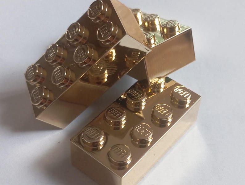 20 X Lego Chrome Gold Bricks 2 X 4, NEW, Chrome Gold, Custom Bricks ...
