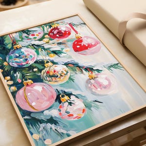 Colorful Christmas Ornament Wall Art | Holiday Tree Print | Red Pink ...