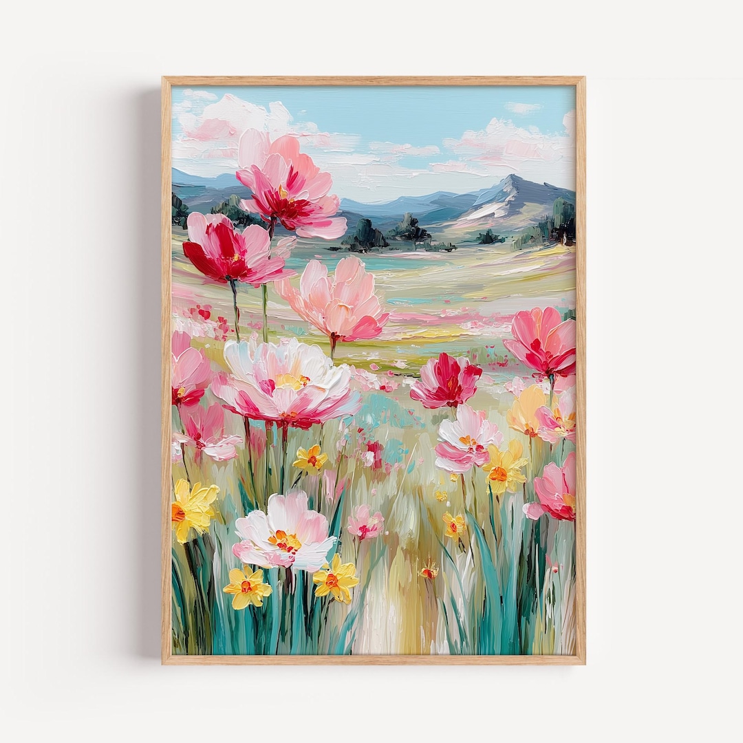 Pastel Wildflower Meadow Wall Art | Spring Floral Landscape Painting ...