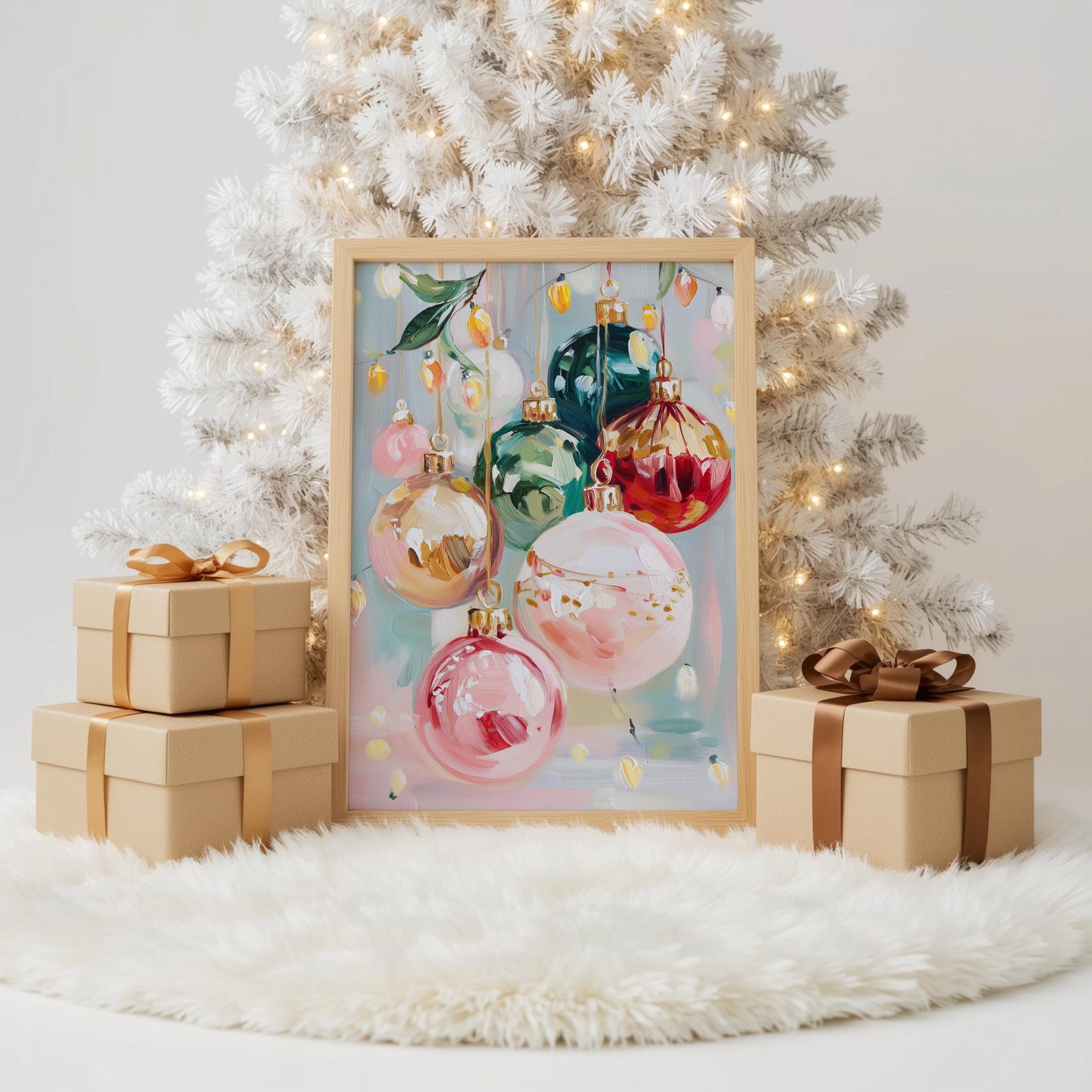 Vintage Christmas Baubles Print, Printable Holiday Wall Art, Cozy Still ...