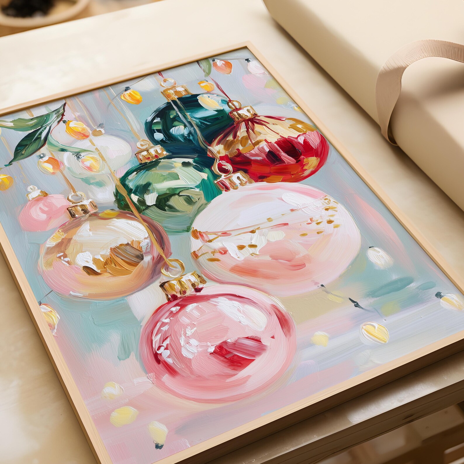 Vintage Christmas Baubles Print, Printable Holiday Wall Art, Cozy Still ...