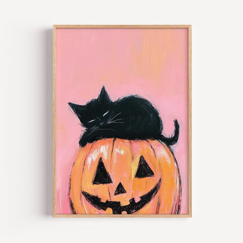 Black Cat Jack-o'-lantern Halloween Print: Spooky Vintage Art (digital ...