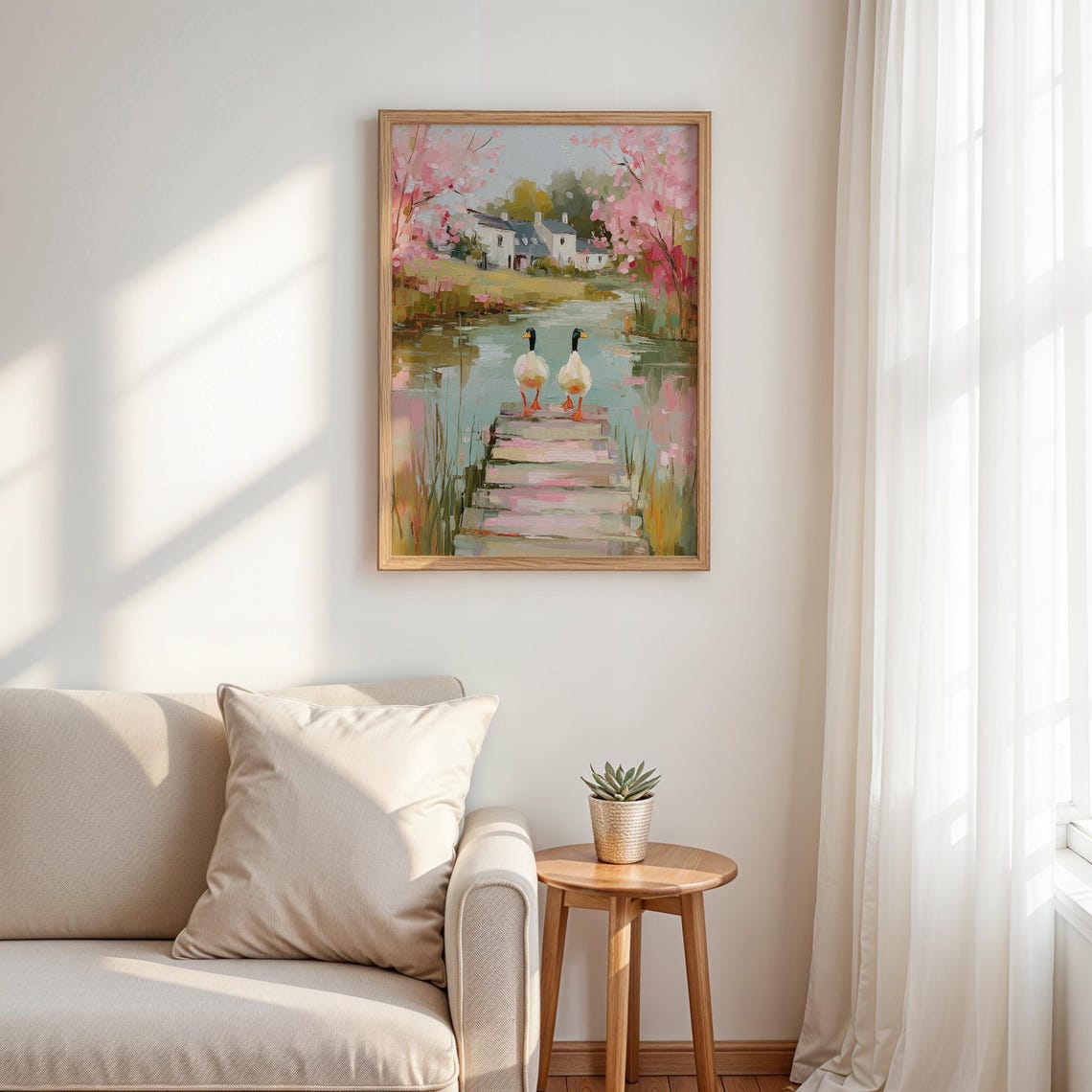 Spring Duck Pond Wall Art – Pastel Cottage Landscape Print, Cherry ...