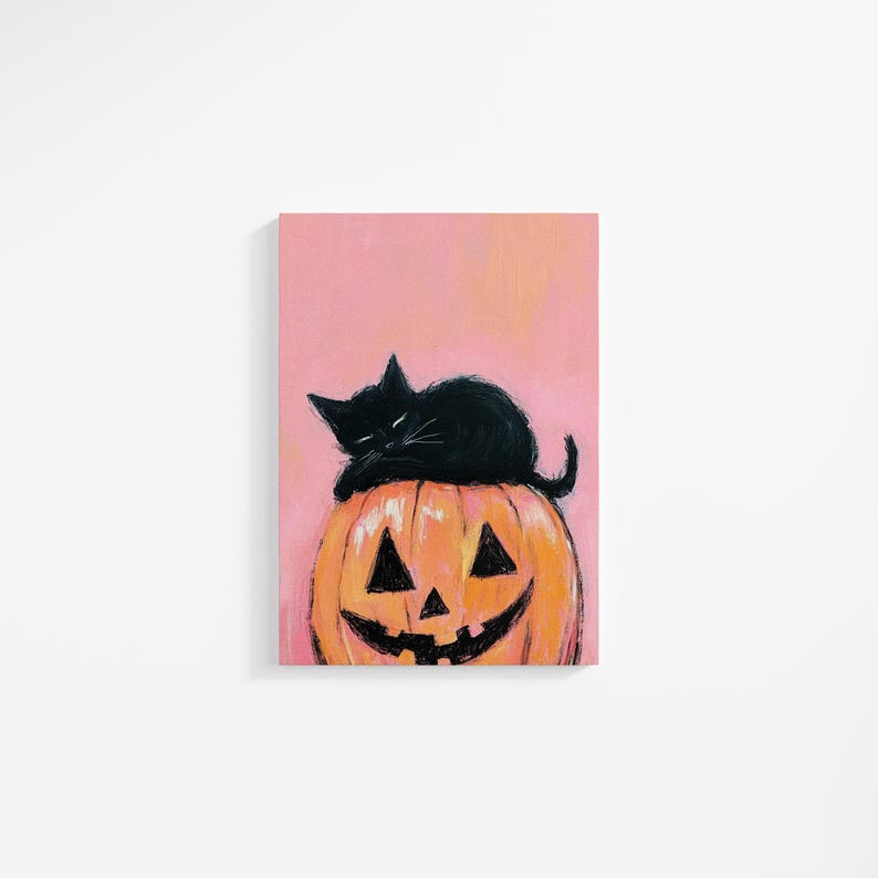 Black Cat Jack-o'-lantern Halloween Print: Spooky Vintage Art (digital ...