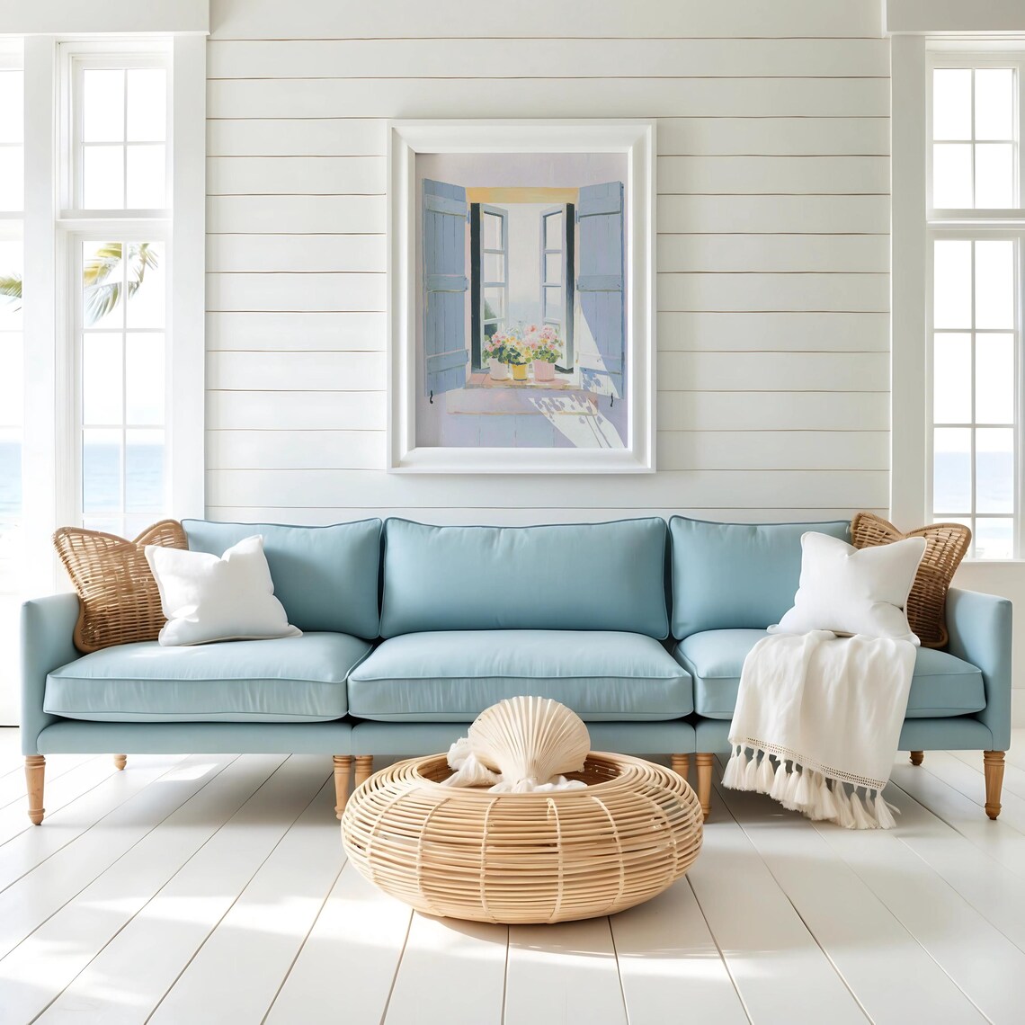 Pastel French Window With Blue Shutters - Printable Cottagecore Wall ...